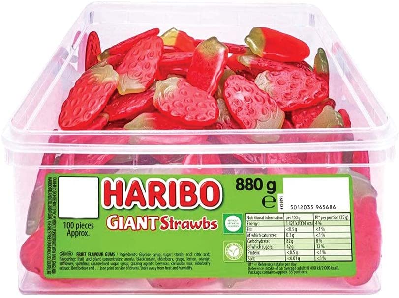 Haribo Giant Strawberries Sweets Tub 100s – dadybros