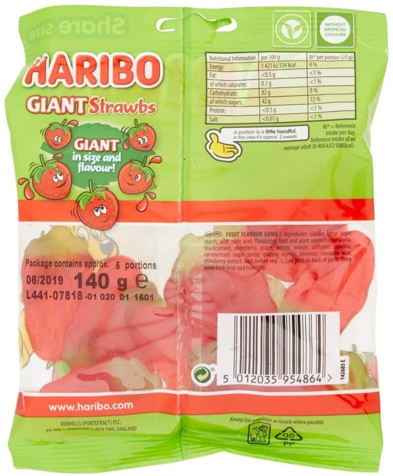 Haribo Giant Strawbs Sharing Bag, 140g – dadybros
